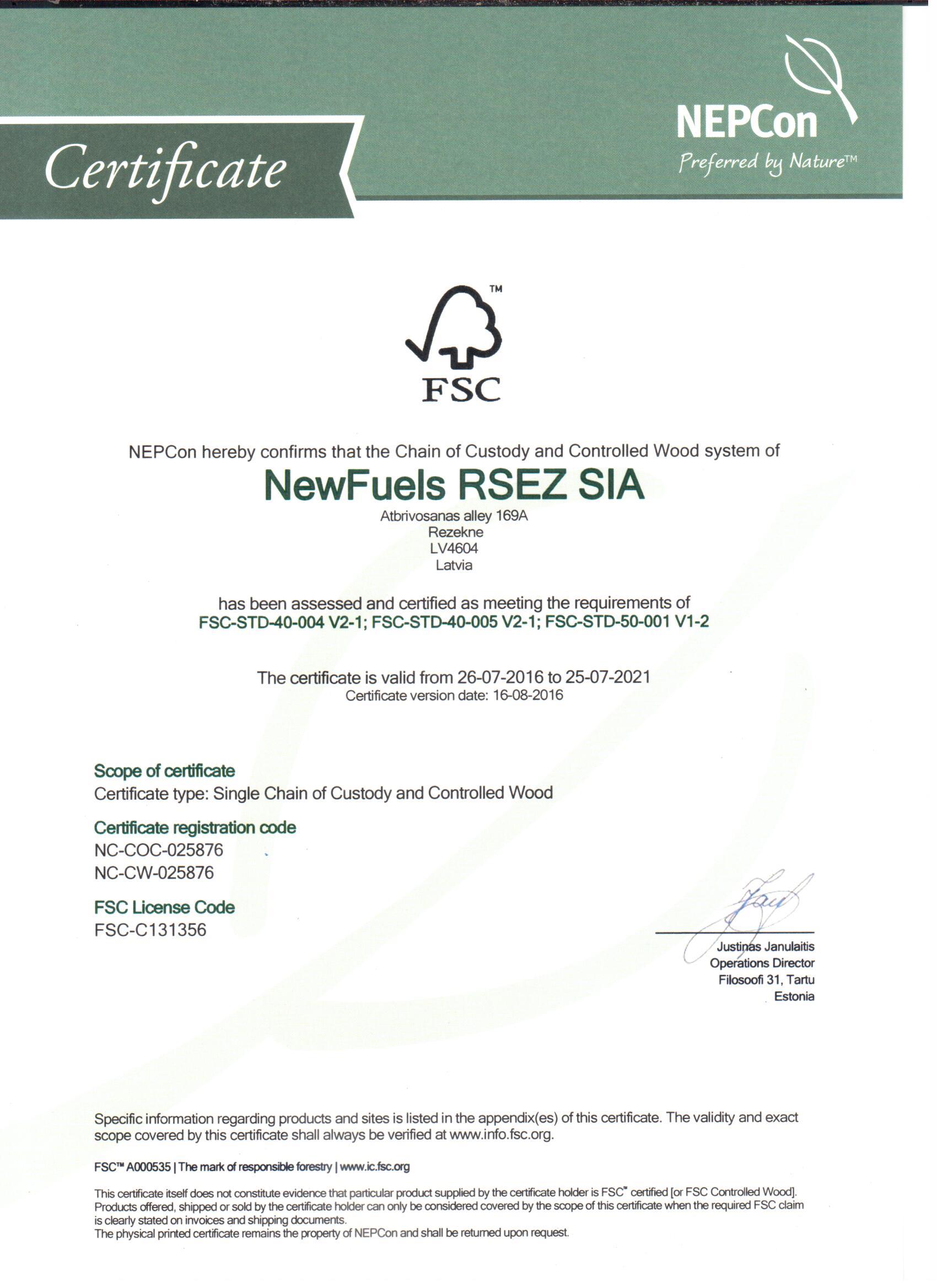 FSC Certification Passed Successfully - NewFuels